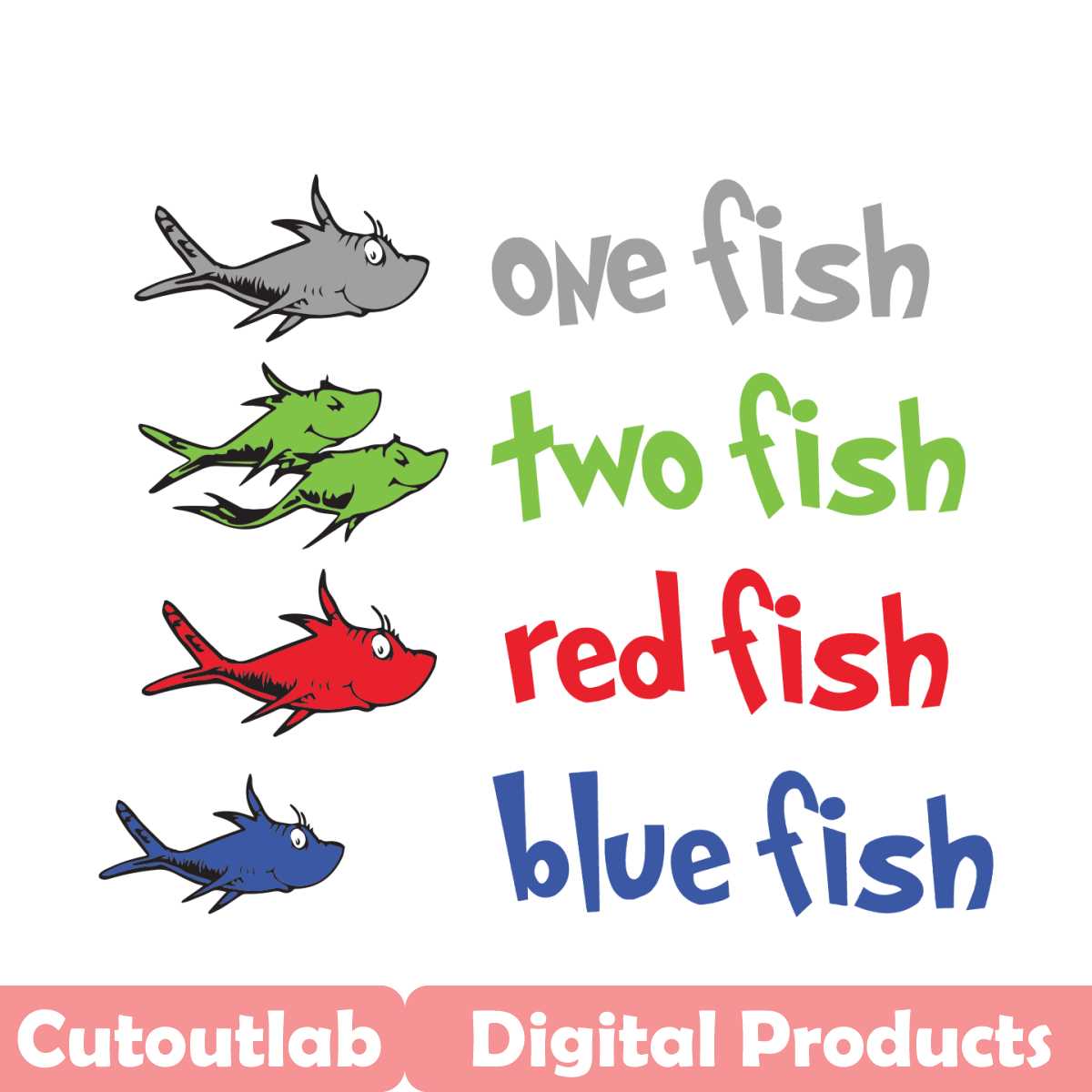 One Fish Two Fish Red Fish Blue Fish Svg, Dr Seuss Svg, One | Inspire ...