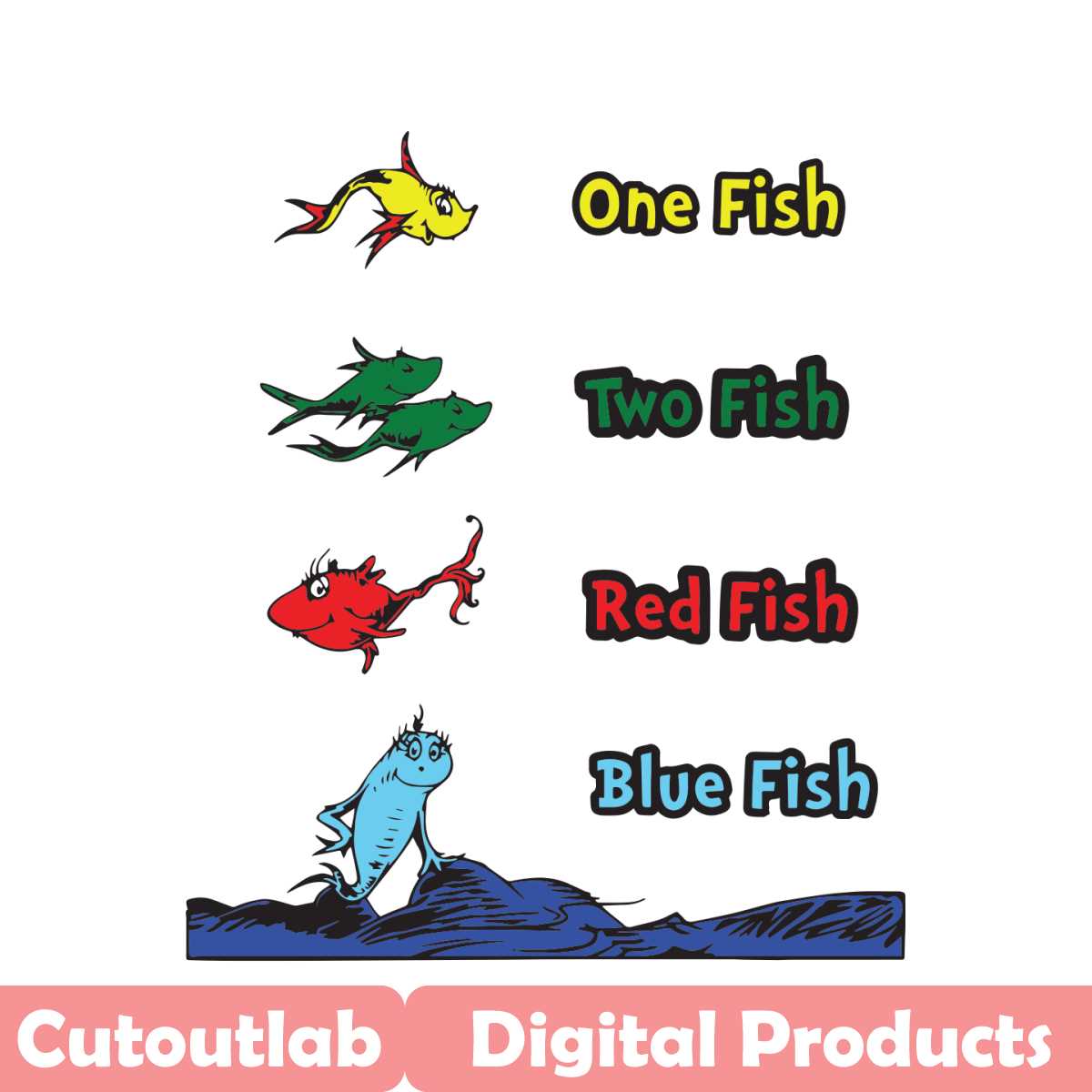 One Fish Two Fish Red Fish Blue Fish Svg, Dr Seuss Svg, Dr S | Inspire ...
