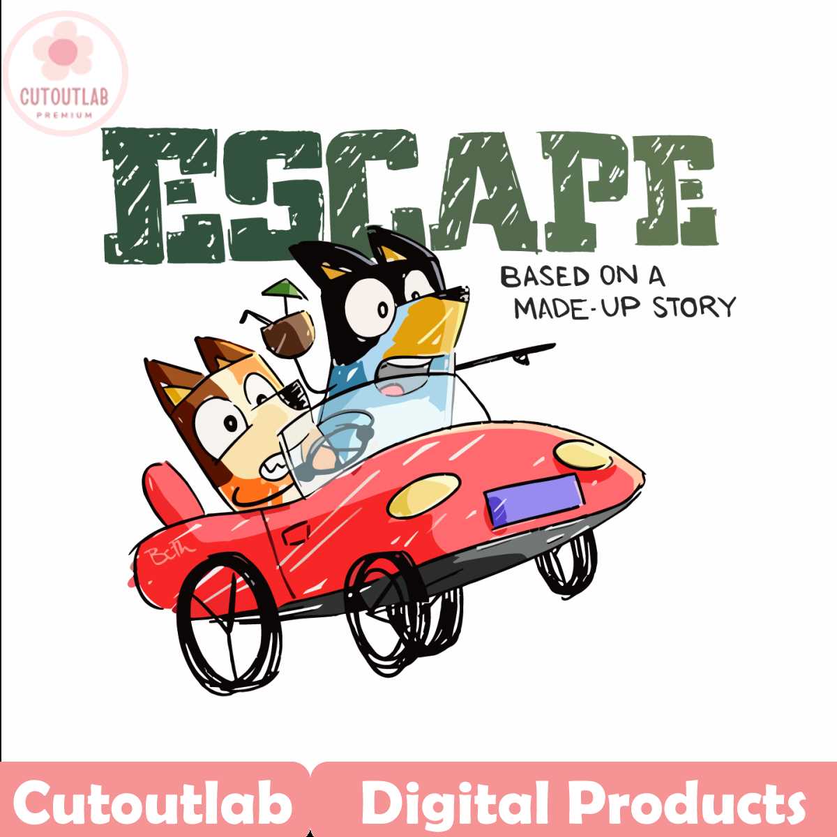 Vintage Bluey Escape Based On A Made Up Story PNG | Inspire Uplift