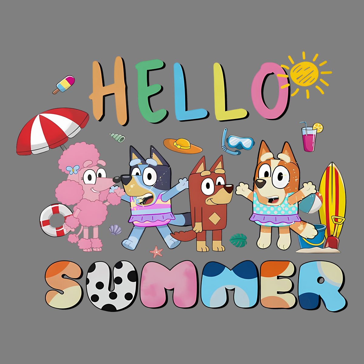 Funny Hello Summer Bluey Trip PNG Digital Download Files | Inspire Uplift