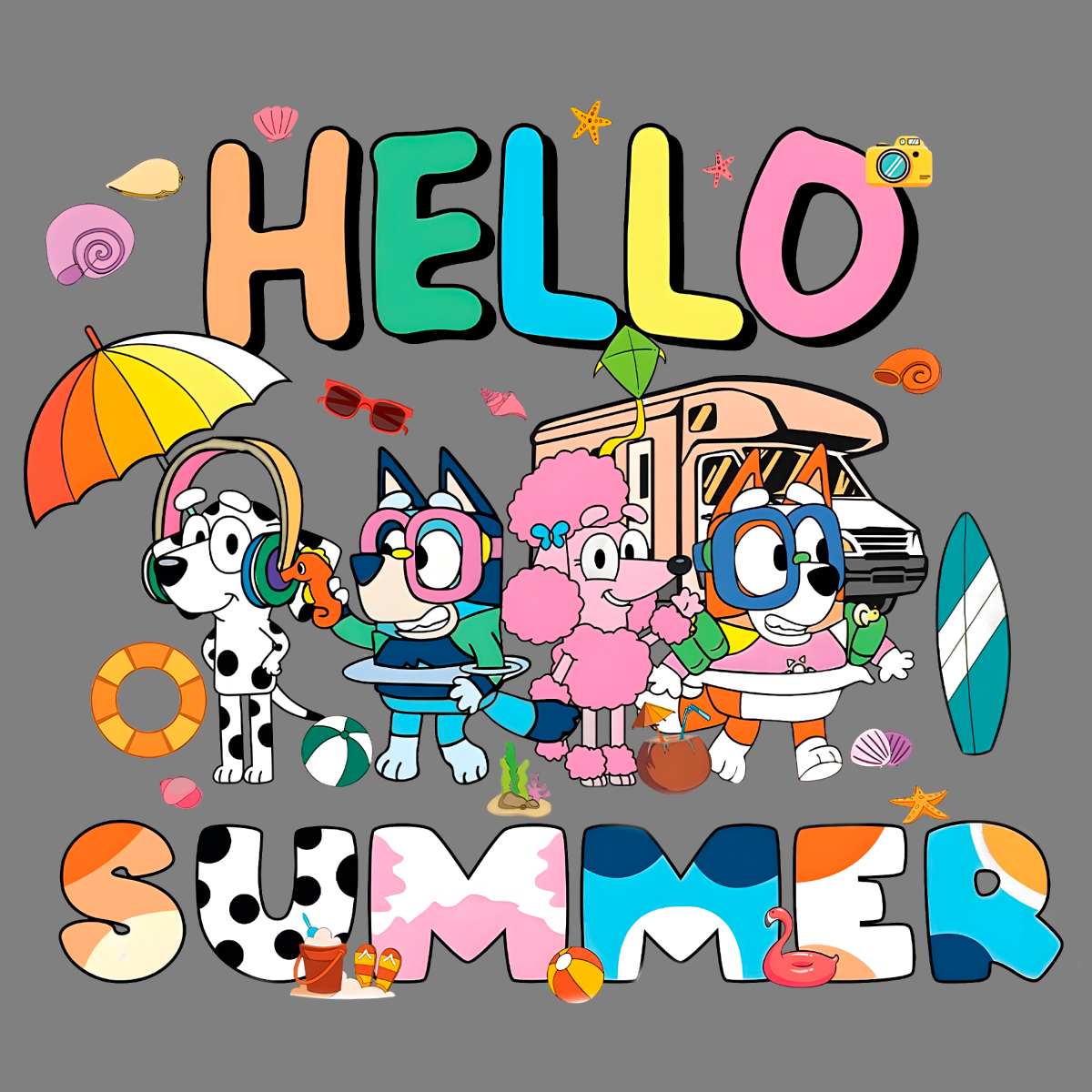 Hello Summer Bluey Characters Vacation PNG | Inspire Uplift