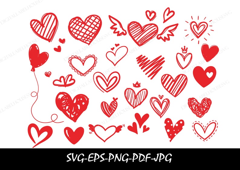 Heart SVG Bundle, Heart Clipart, Doodle Hearts, Valentines S | Inspire ...