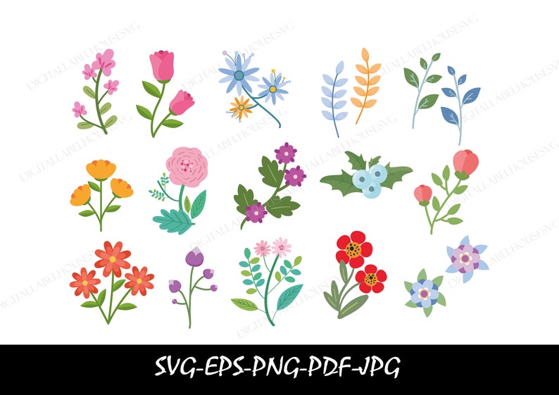 Flowers Clipart Set,Colorful Floral, Sublimation, Flowers PN | Inspire ...