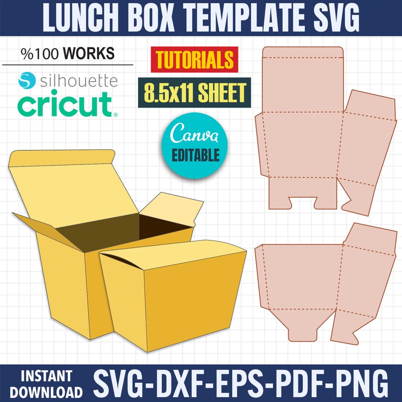 Lunch Box Template, Box Svg, Gift Box Template, DIY Box Svg, - Inspire ...
