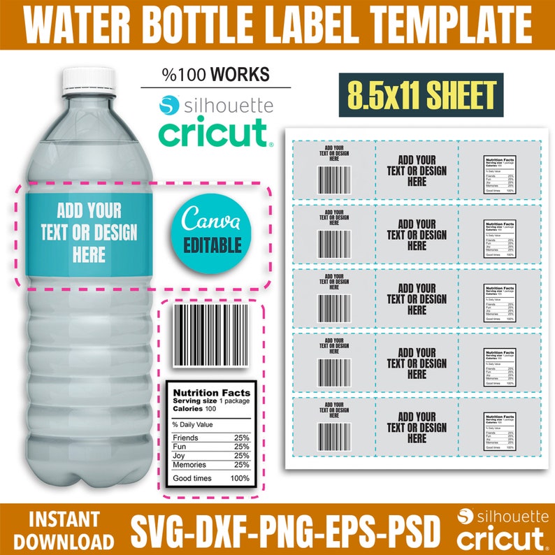 Water Bottle Labels Template, Water Bottle Label Svg, Water - Inspire ...