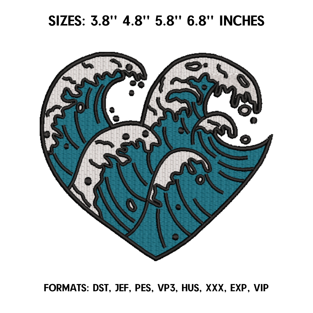 Heart Wawe Embroidery Design File, Trendy Anime Embroidery D | Inspire ...