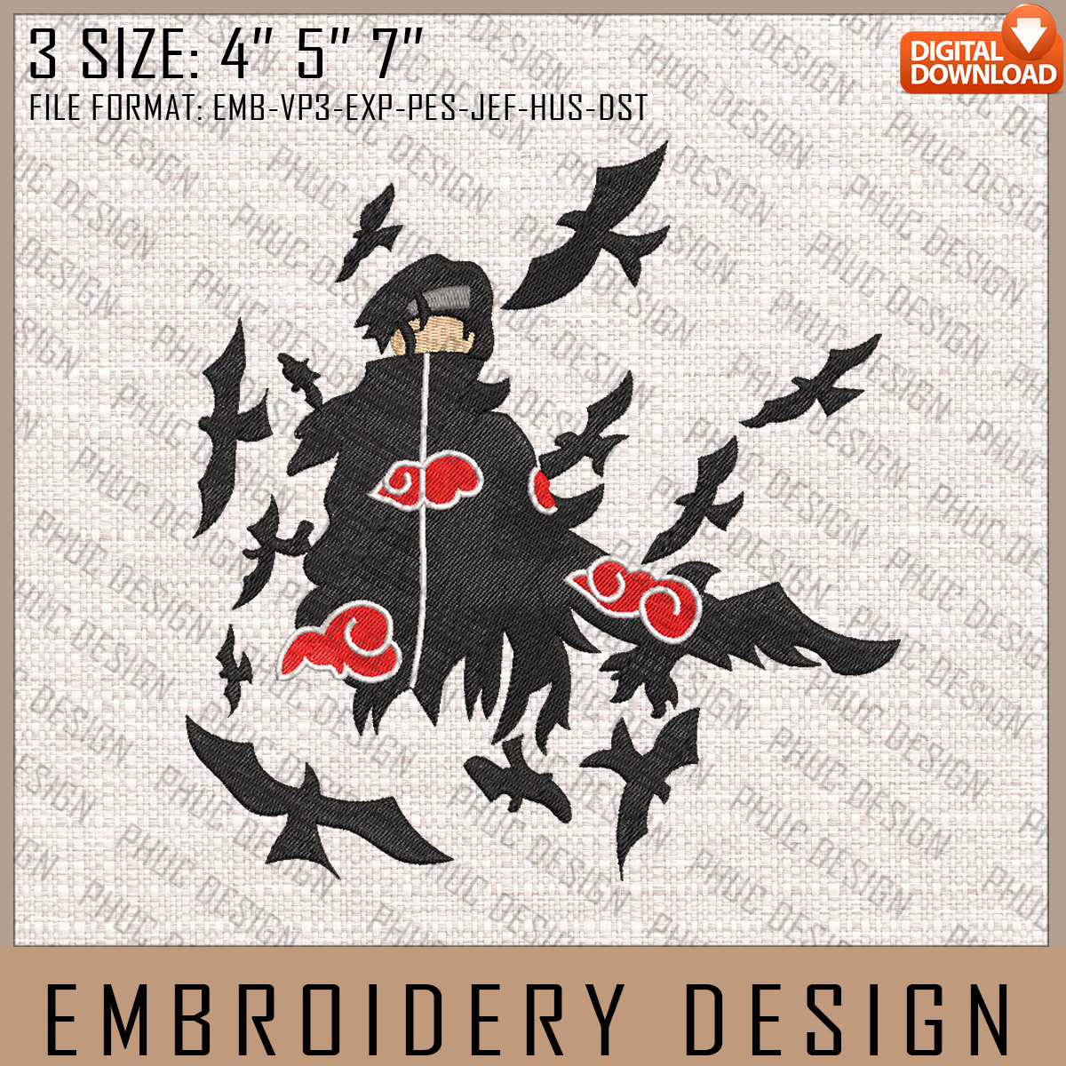 Itachi Embroidery Files, Naruto, Anime Inspired Embroidery D | Inspire ...