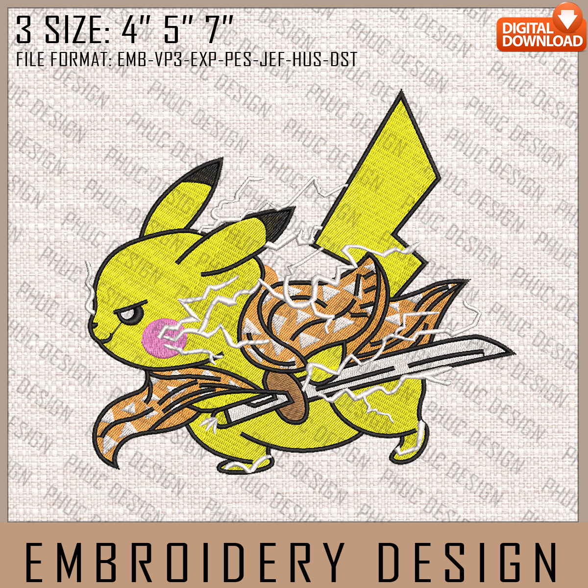 Pikachu Cosplay Zenitsu Embroidery Files, Demon Slayer x Pok | Inspire ...
