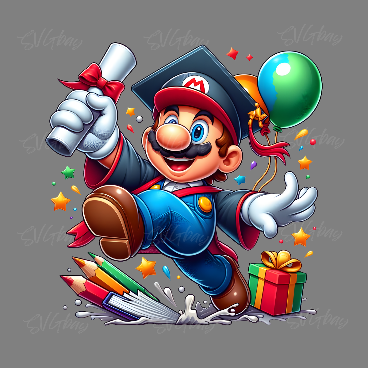 Funny Super Mario Graduation PNG Digital Download Files - Inspire Uplift