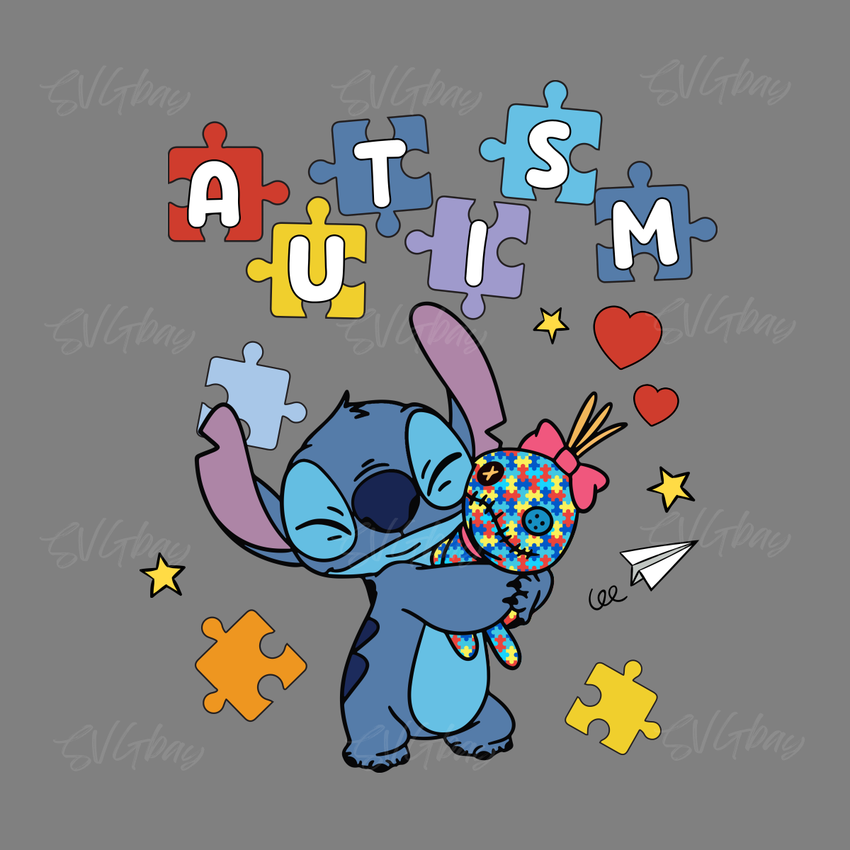 Autism Awareness Cartoon Stitch Puzzle Pieces PNG | Inspire Uplift