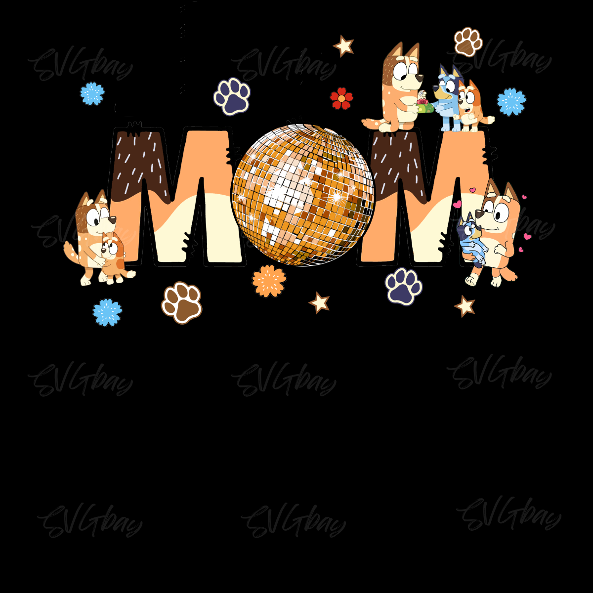 Glitter Disco Ball Bluey Mom PNG Digital Download Files | Inspire Uplift