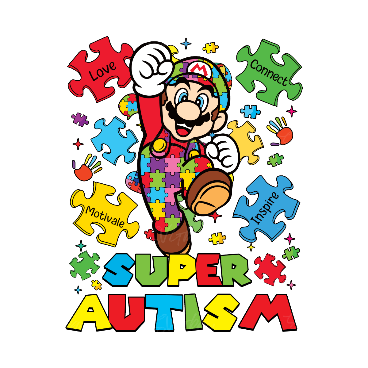 Super Autism Awareness Puzzle Pieces Mario PNG | Inspire Uplift