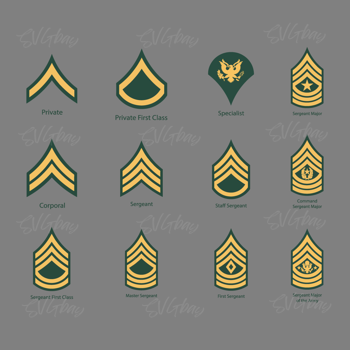 12 US Army Enlisted Rank Vectors ai Digital Download Files | Inspire Uplift