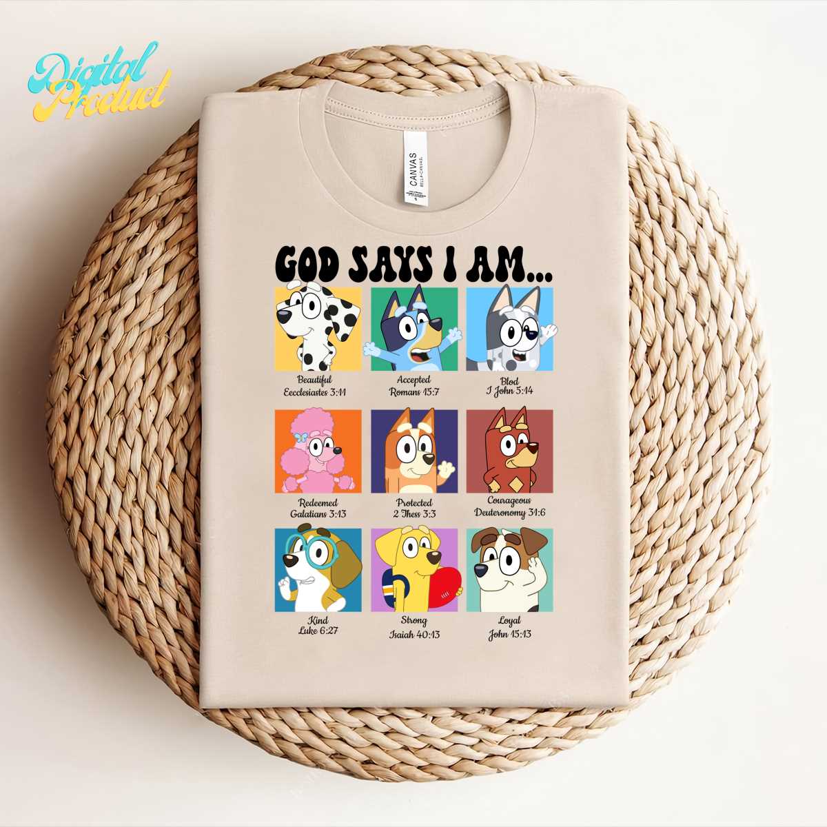 Bluey Characters God Says I Am PNG | Inspire Uplift