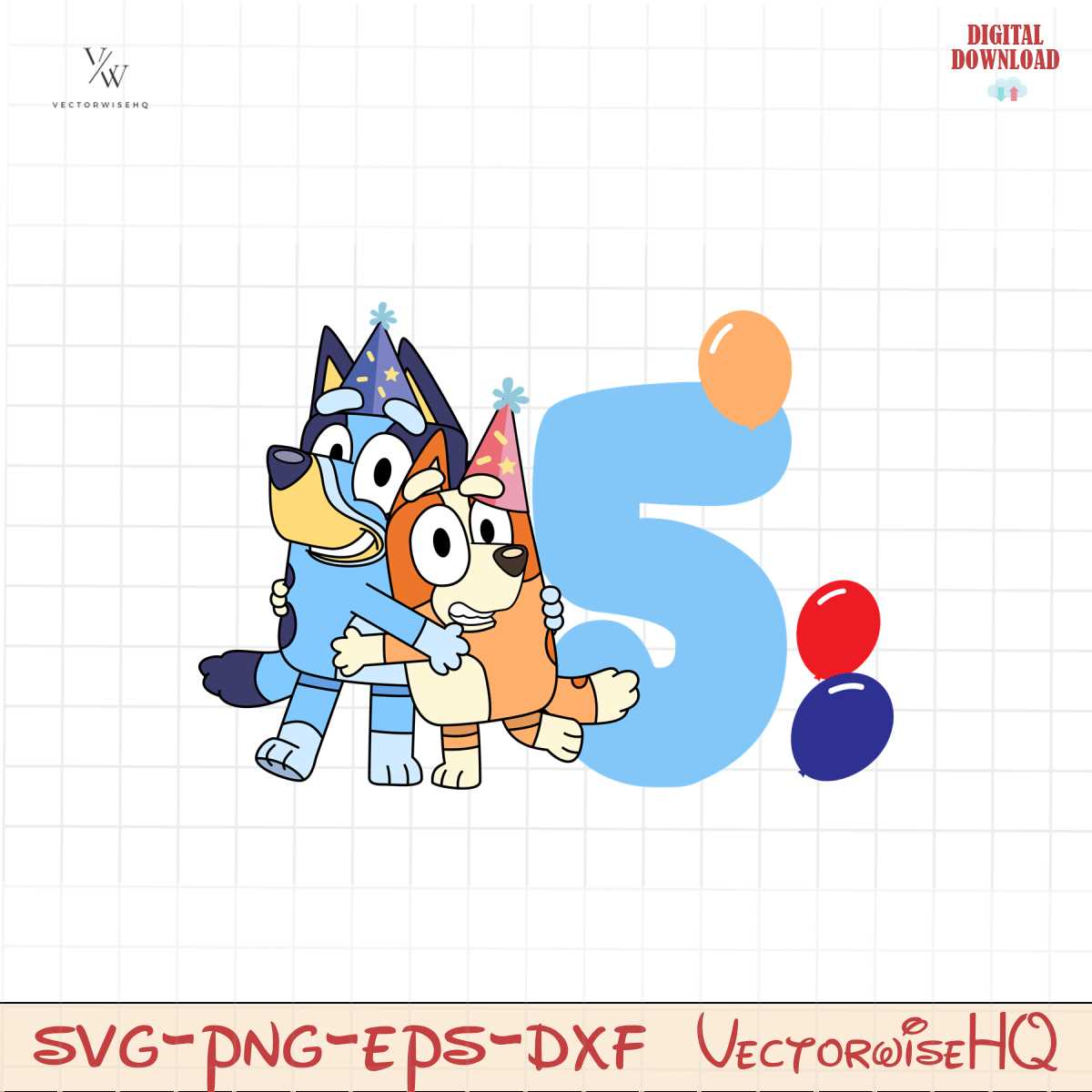 Bluey Birthday numbers 5 SVG | Inspire Uplift