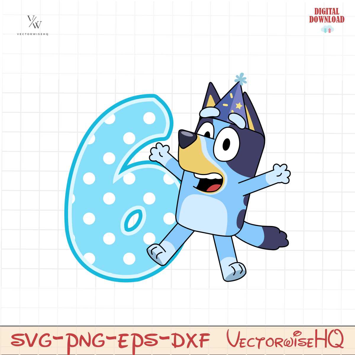 Bluey party supplies 6 svg, Bluey Birthday numbers SVG - Inspire Uplift