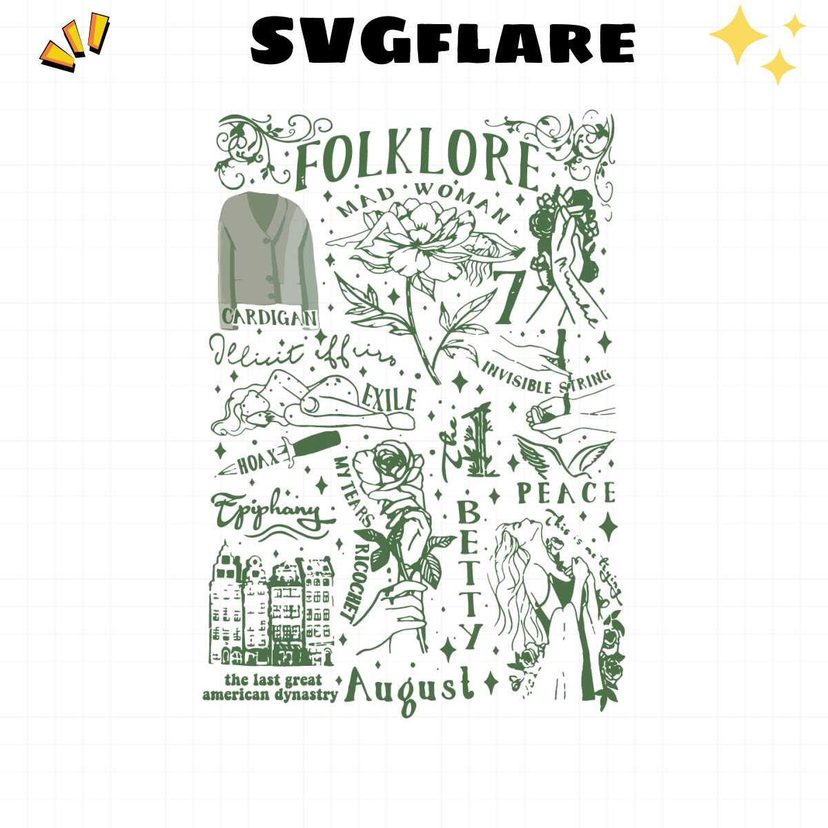 Vintage Folklore Tracklist Album Svg | Inspire Uplift