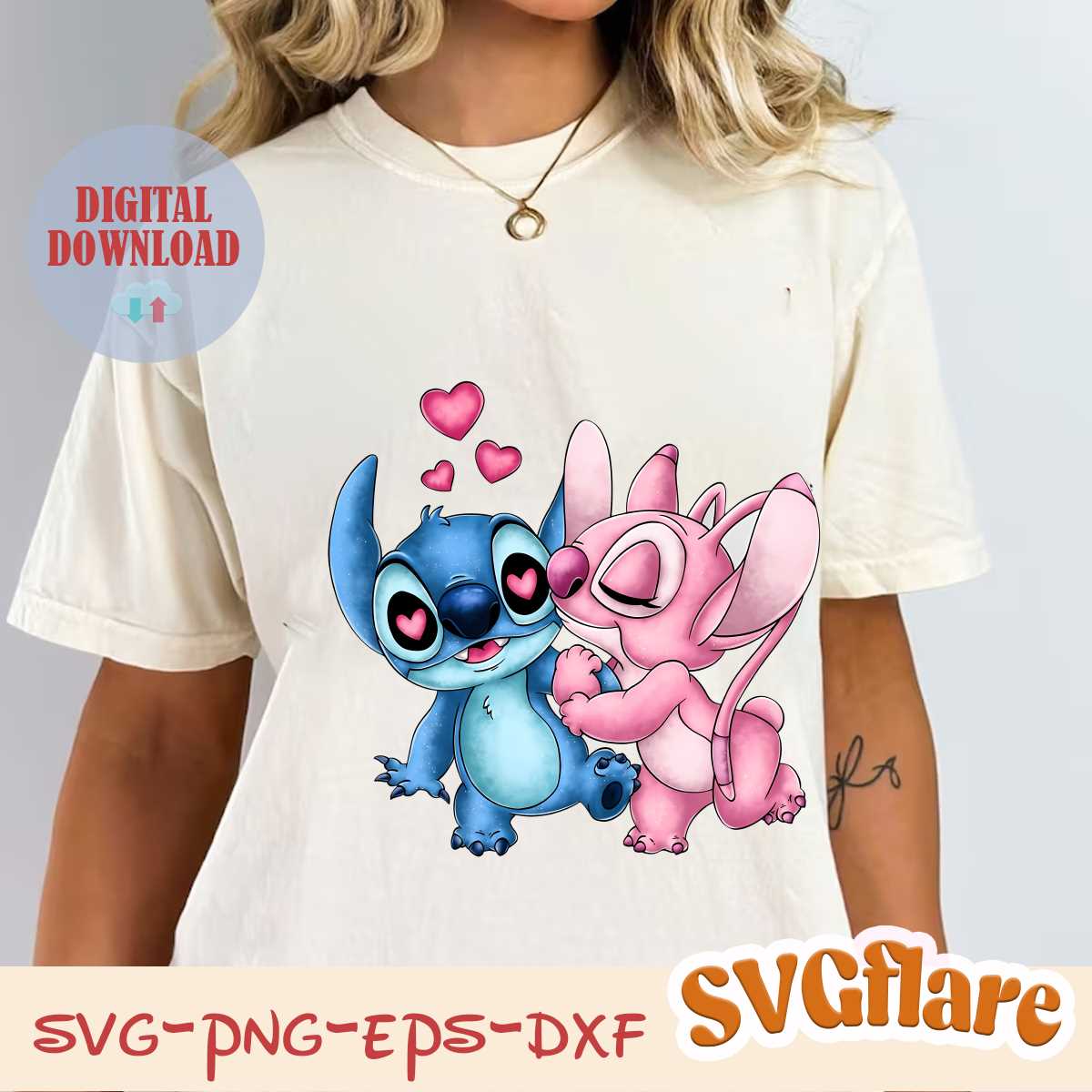 Stitch and Angel Couple Valentine PNG - Inspire Uplift
