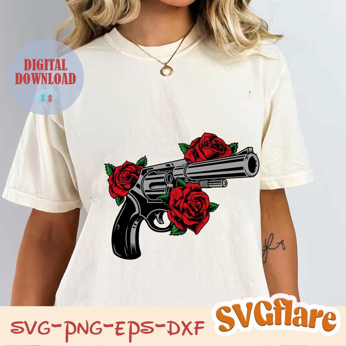 Gun And Roses Svg , Gun Svg , Hand Gun , Roses Svg , Pistol | Inspire ...