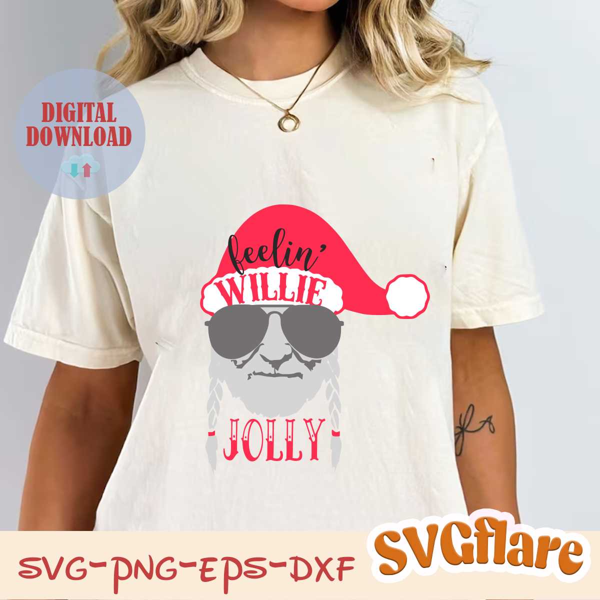 Feelin' Willie Jolly SVG DXF Willie Nelson Santa Hat Cut Fil | Inspire Uplift
