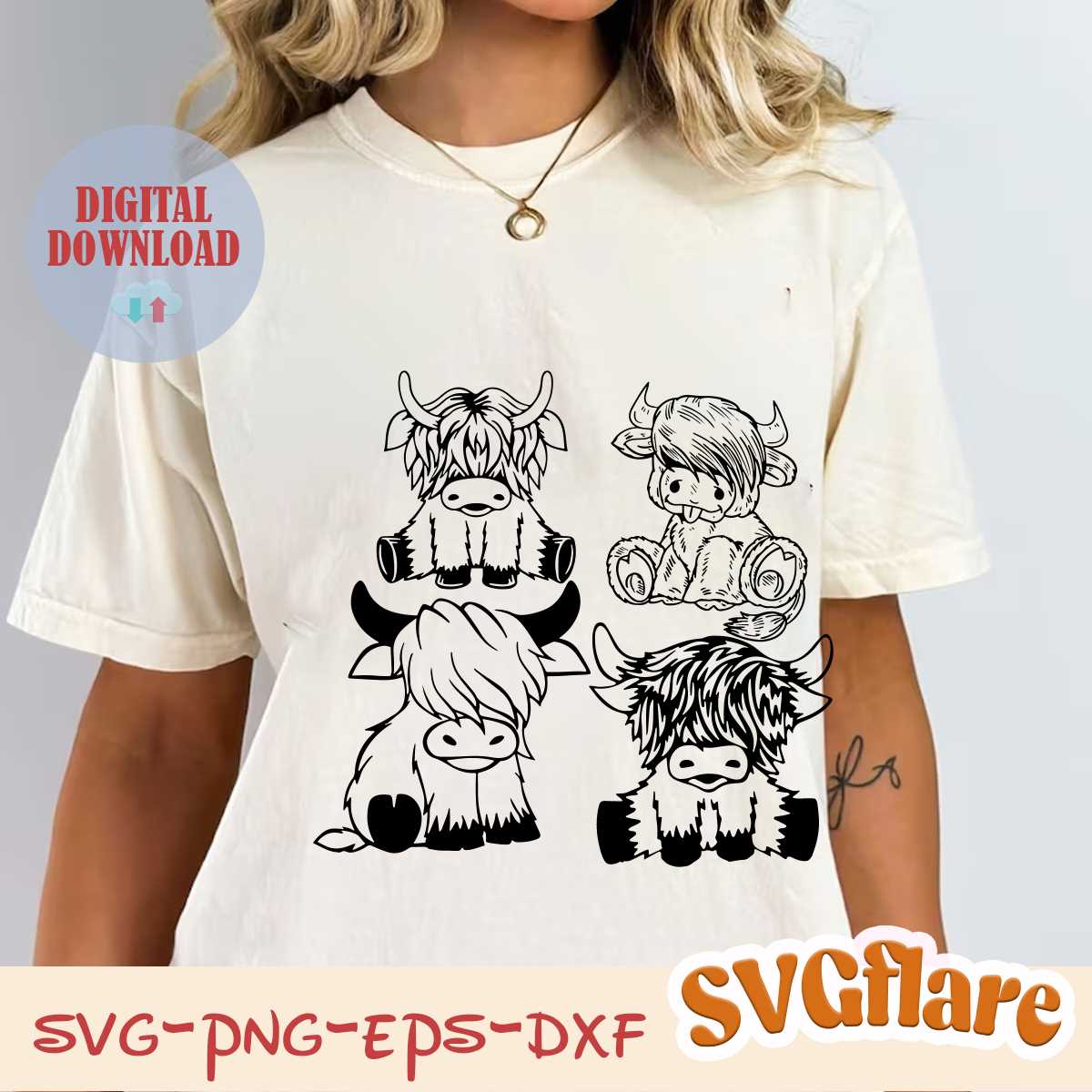 4 Baby Cow svg Highland Cow svg OUTLINE Cuttable Design SVG | Inspire ...