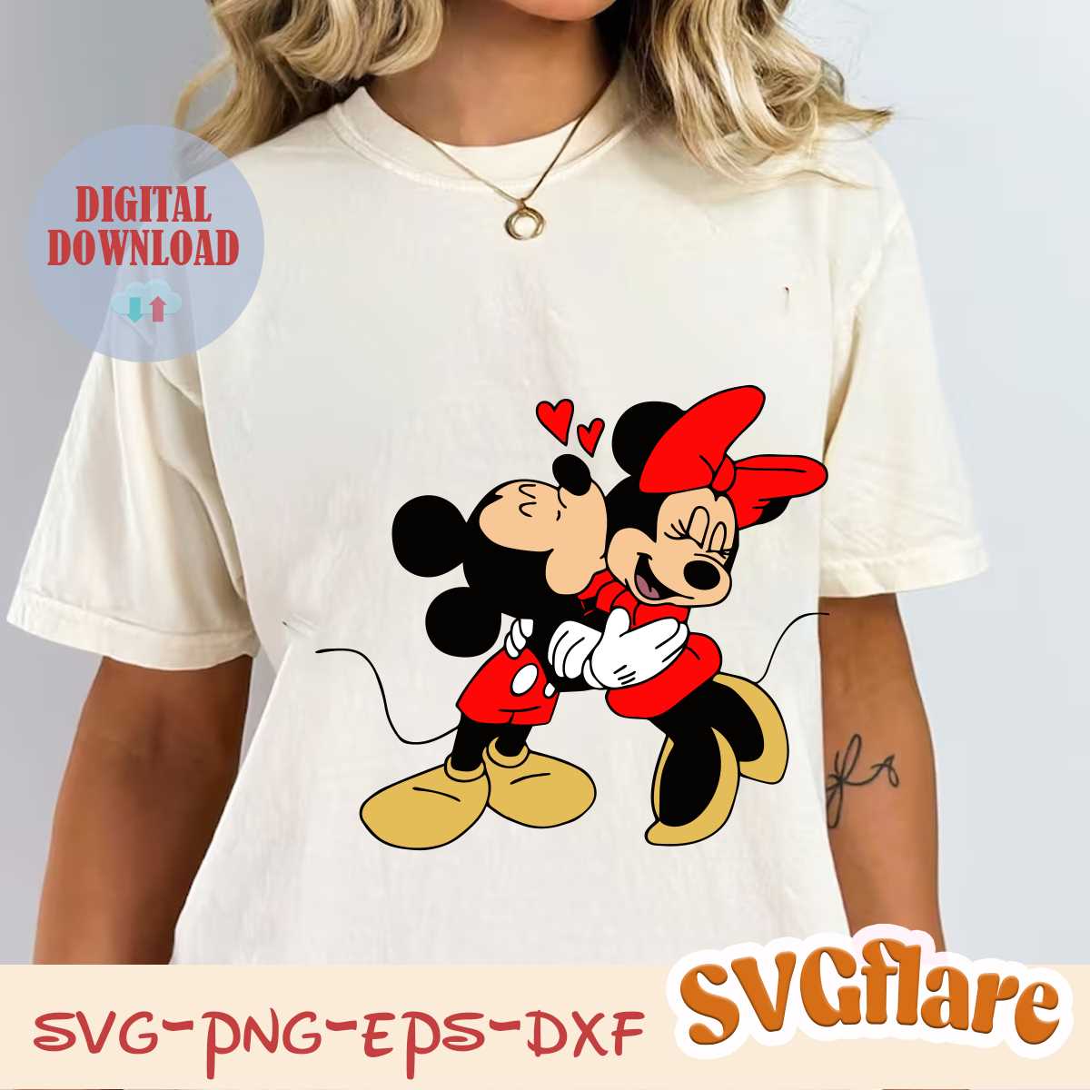 Mickey Mouse and Minnie Mouse kiss LOVE Digital Download S | Inspire Uplift