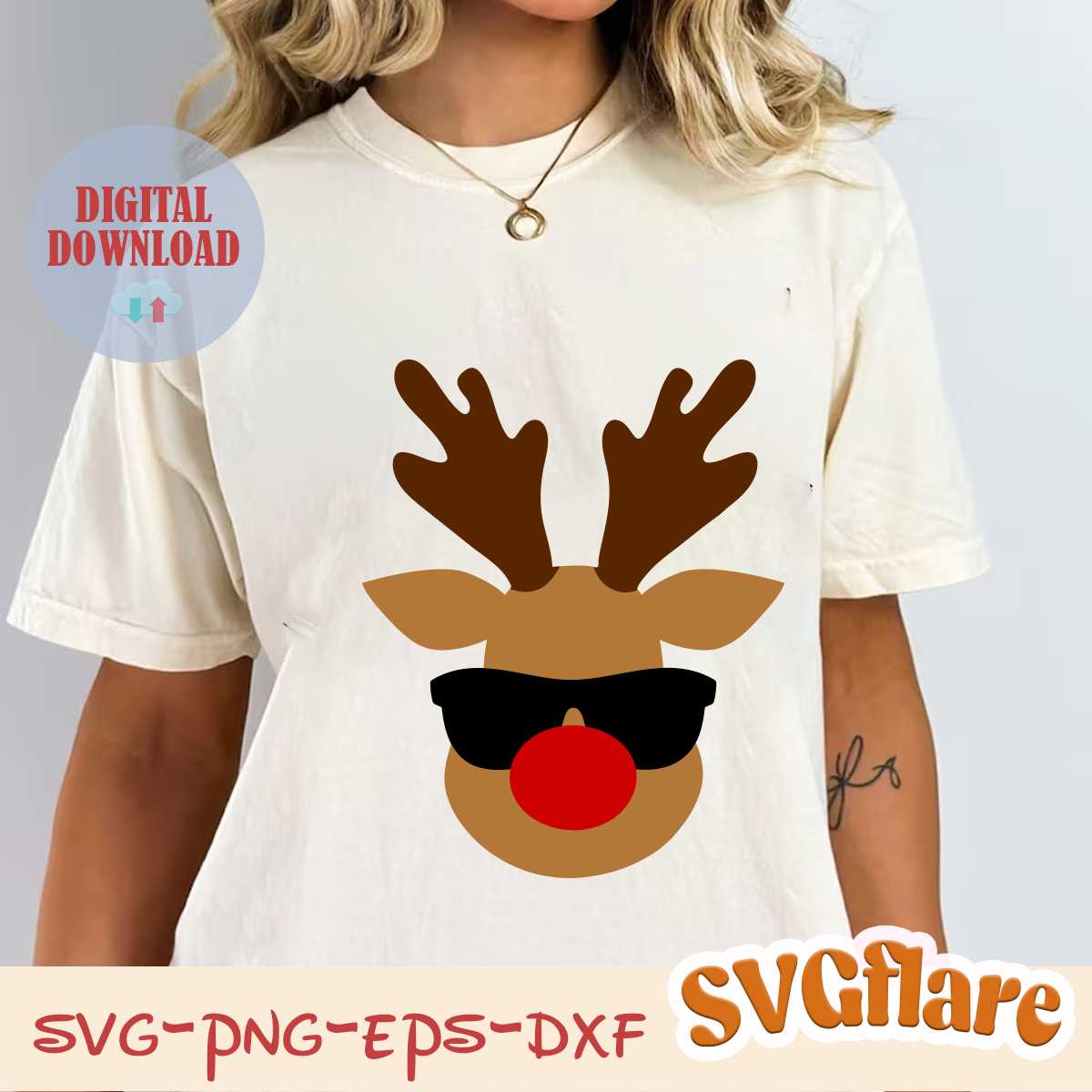 Cool Rudolph Svg, Red Nose Reindeer Sunglasses Svg, Cute Bab | Inspire ...