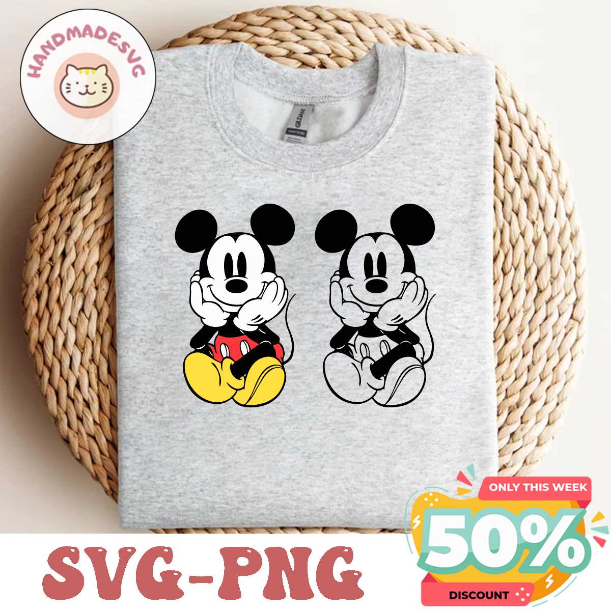 Mickey Mouse Vintage Cute Cuddly Sitting | 1 & 4 color layer | Inspire ...