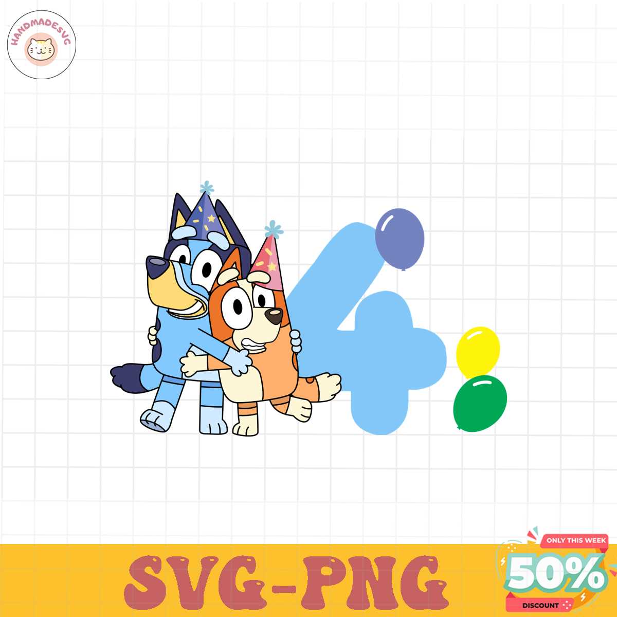 Bluey Birthday numbers 4 SVG | Inspire Uplift
