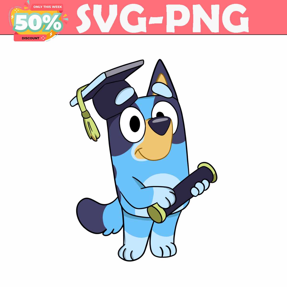 Retro Bluey Graduation Cartoon SVG | Inspire Uplift