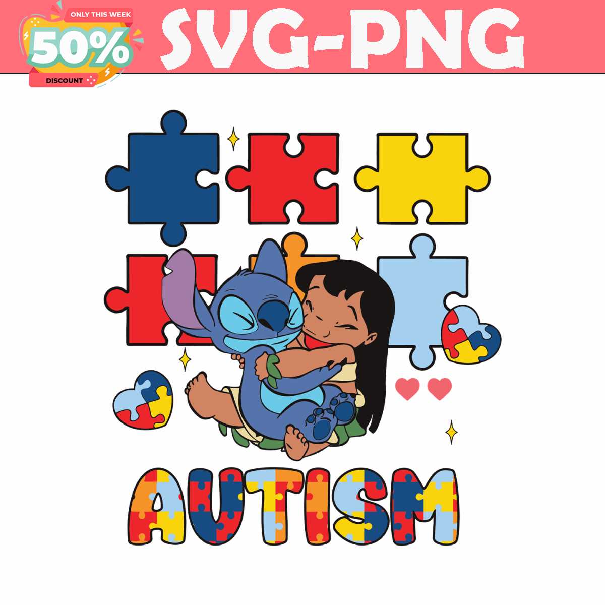Disney Autism Lilo Holding Stitch Autism SVG | Inspire Uplift