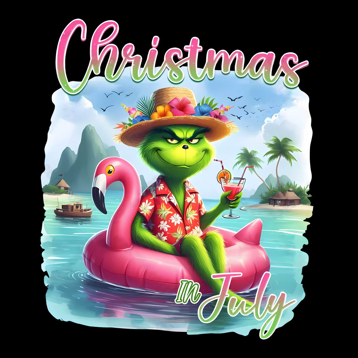 Retro Christmas In July Grinch Summer Beach PNG | Inspire Uplift