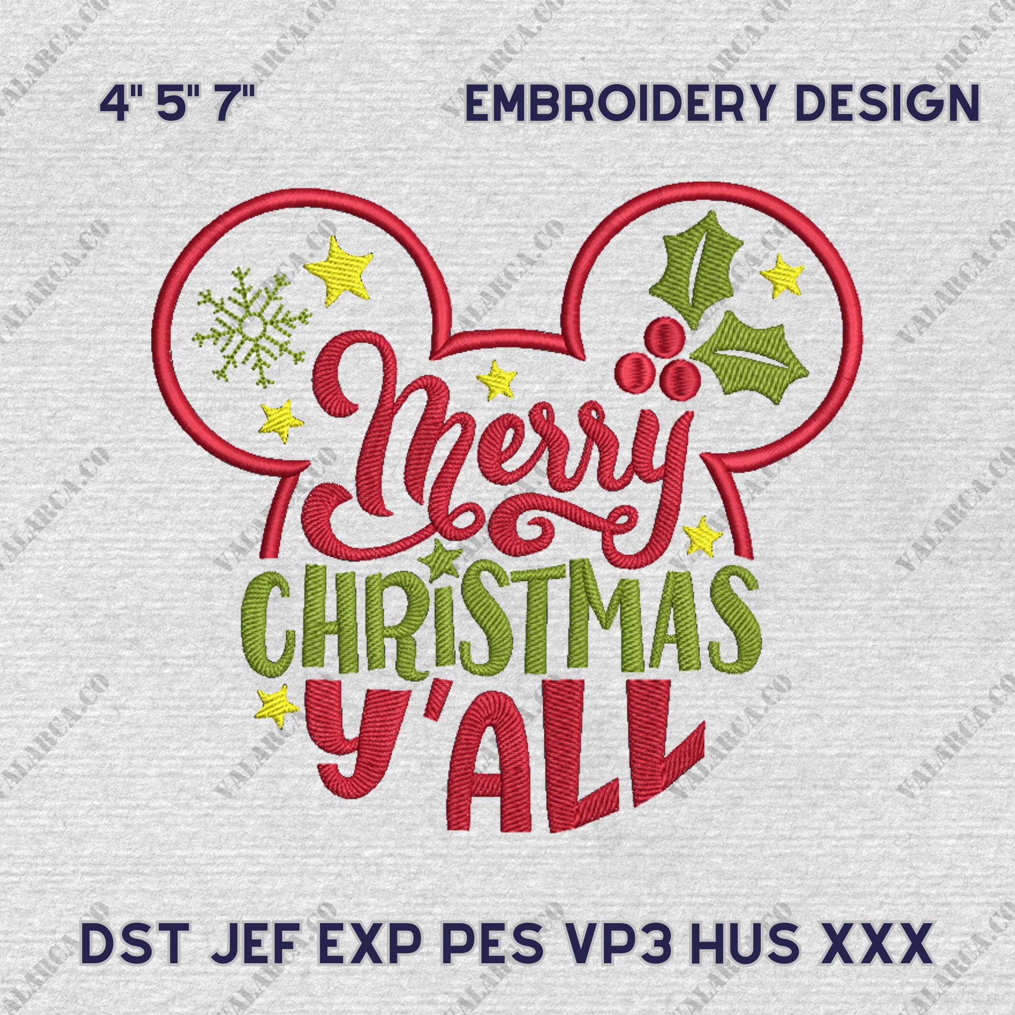 Christmas Mouse Head Embroidery File, Merry Christmas Yall E - Inspire ...