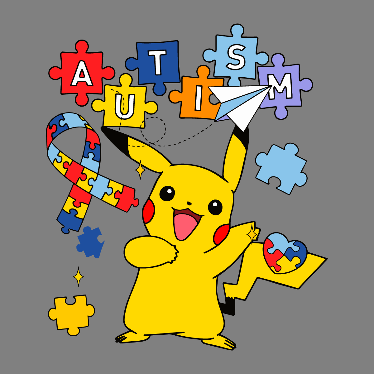 Pikachu Autism Ribbon Puzzle Pieces SVG Digital Download Fil | Inspire ...
