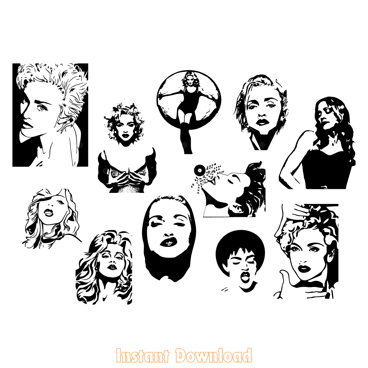 Digital SVG PNG JPG Madonna, silhouette, vector, clipart, in | Inspire ...