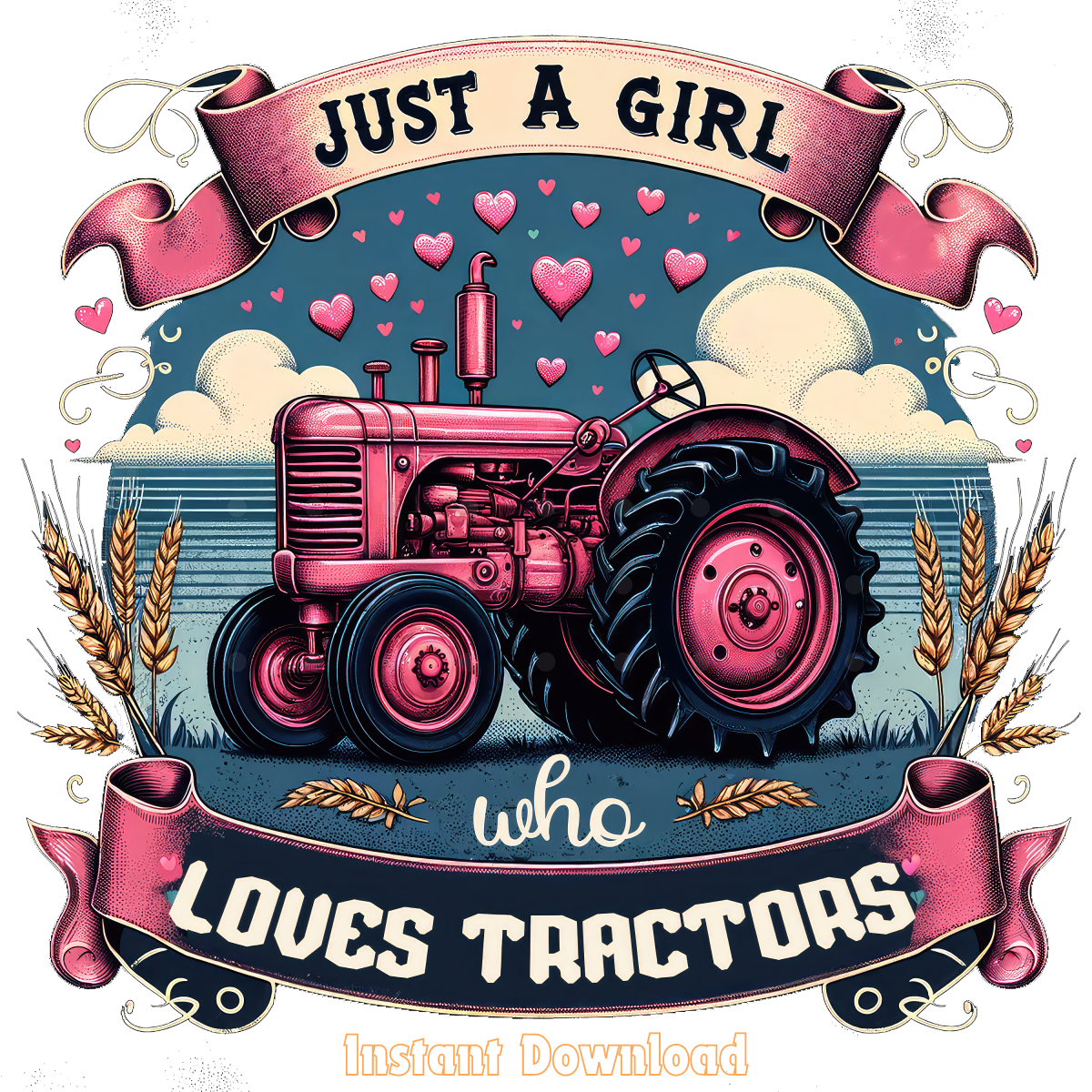 Girl Loves Tractors Png, Pink Tractor Digital Download Files | Inspire ...