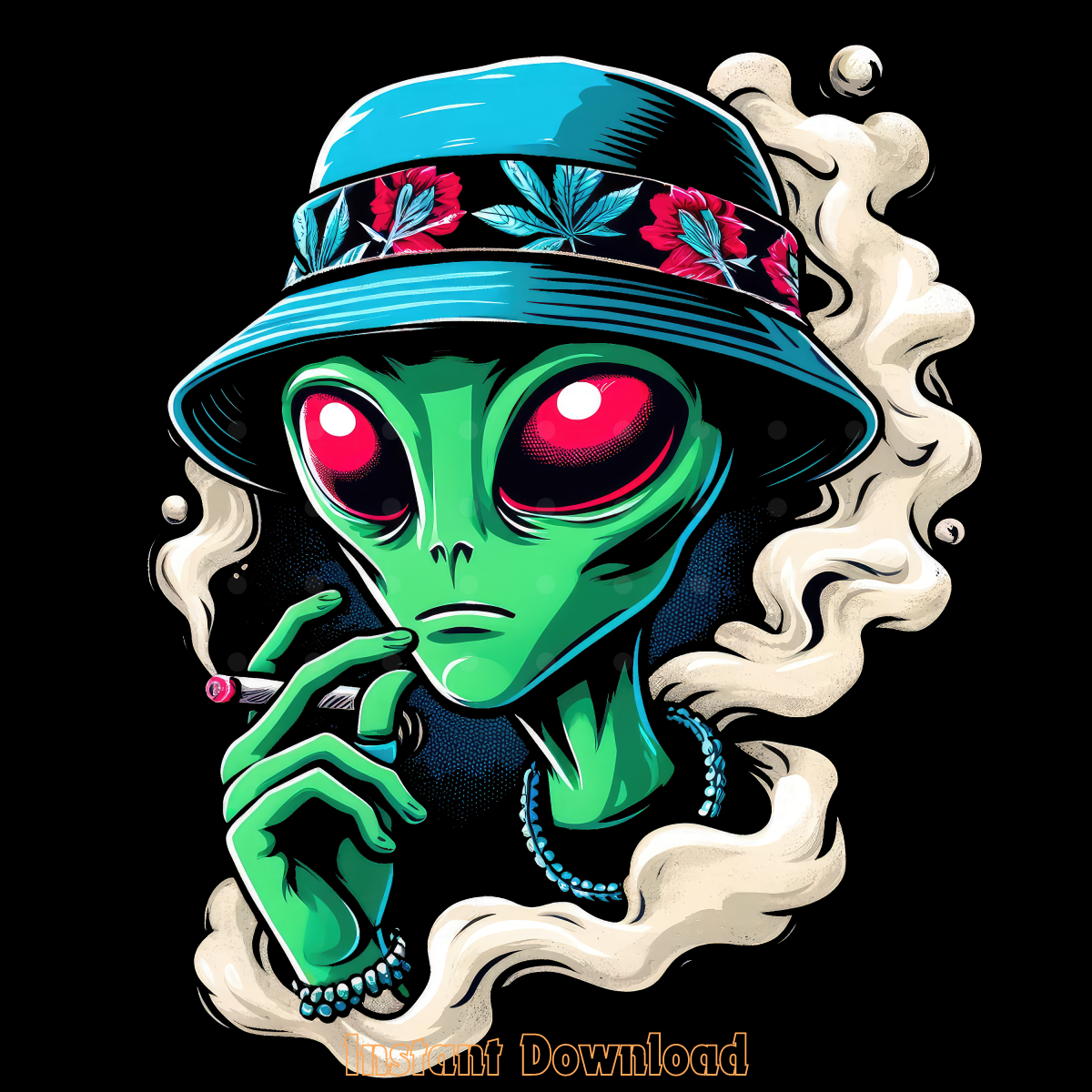 Vintage Alien Weed Pot Leaf UFO Png Digital Download Files | Inspire Uplift
