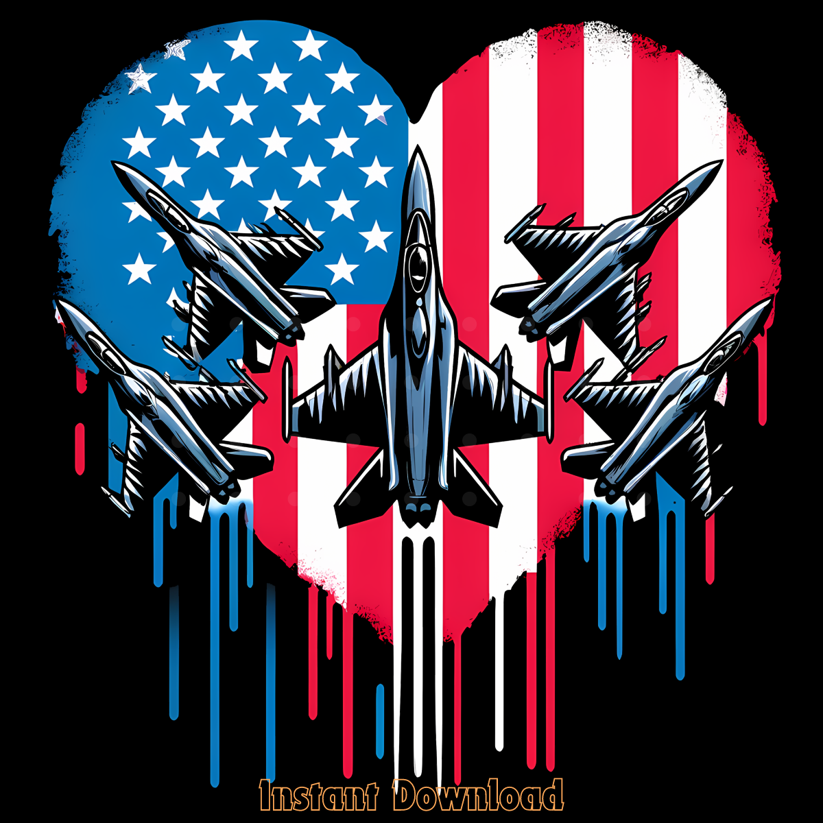 Fighter Jet Airplane American Flag Heart | Inspire Uplift