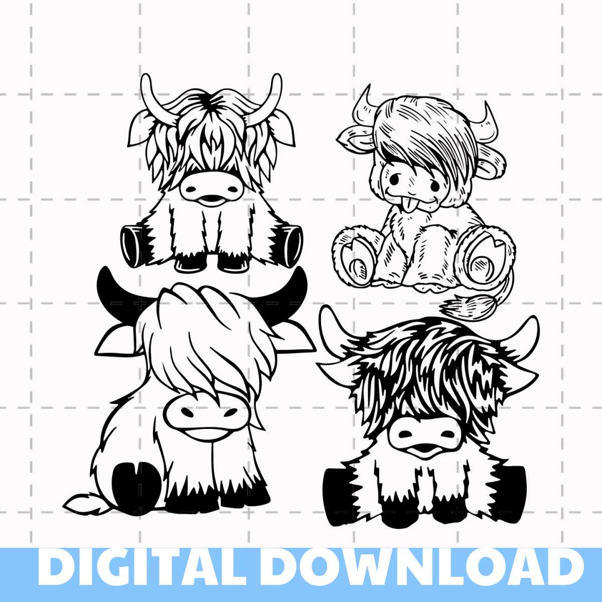 4 Baby Cow svg Highland Cow svg OUTLINE Cuttable Design SVG | Inspire ...