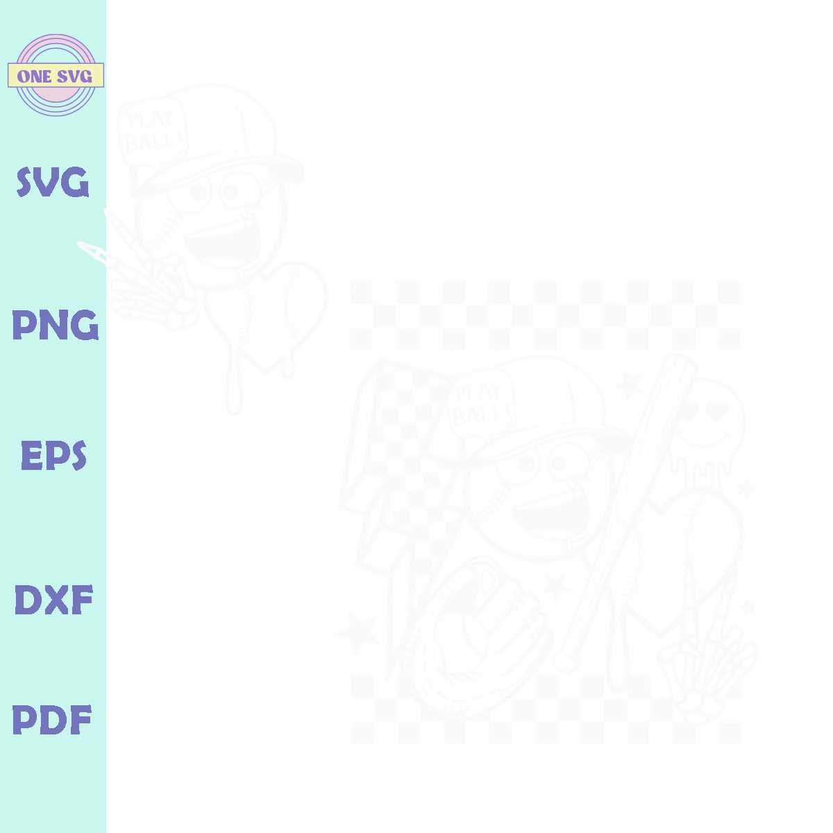 Checkered Baseball Play Ball Smiley Face SVG | Inspire Uplift