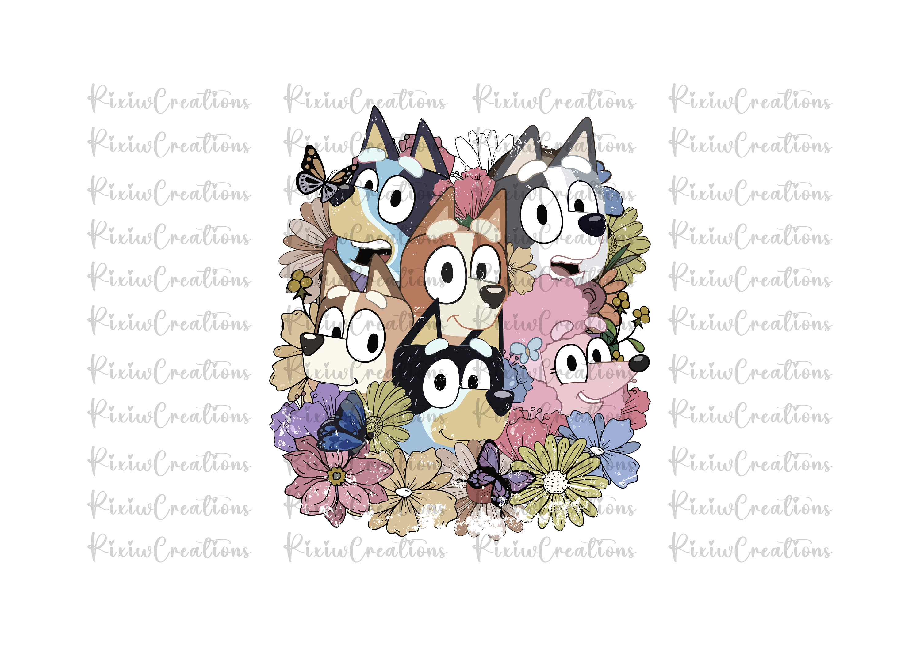 Bluey Floral Retro Svg Png, Bluey Dad Mum Png, Bluey Chili H | Inspire ...