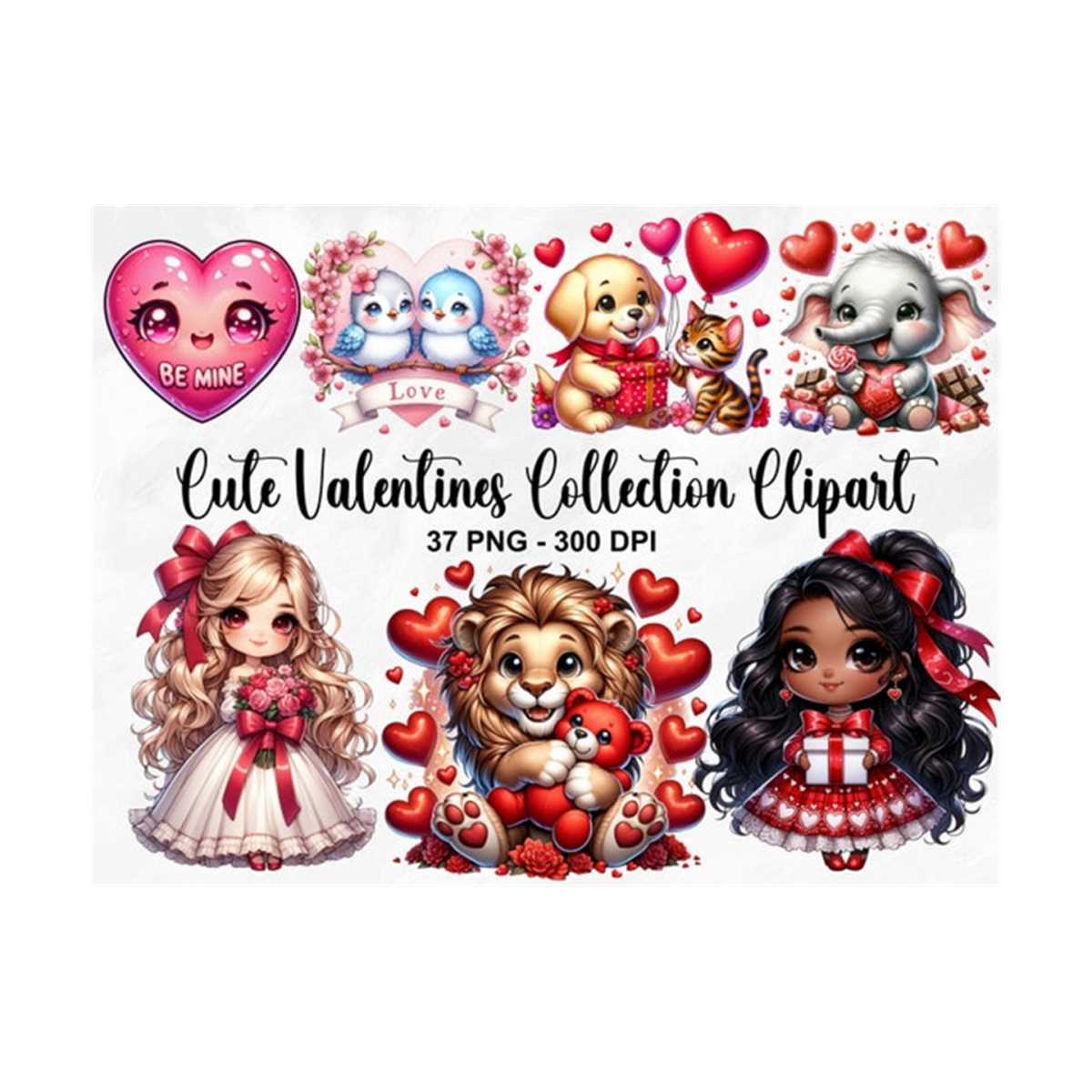 Watercolor Cute Valentines Collection Clipart, 37 PNG Valent | Inspire ...