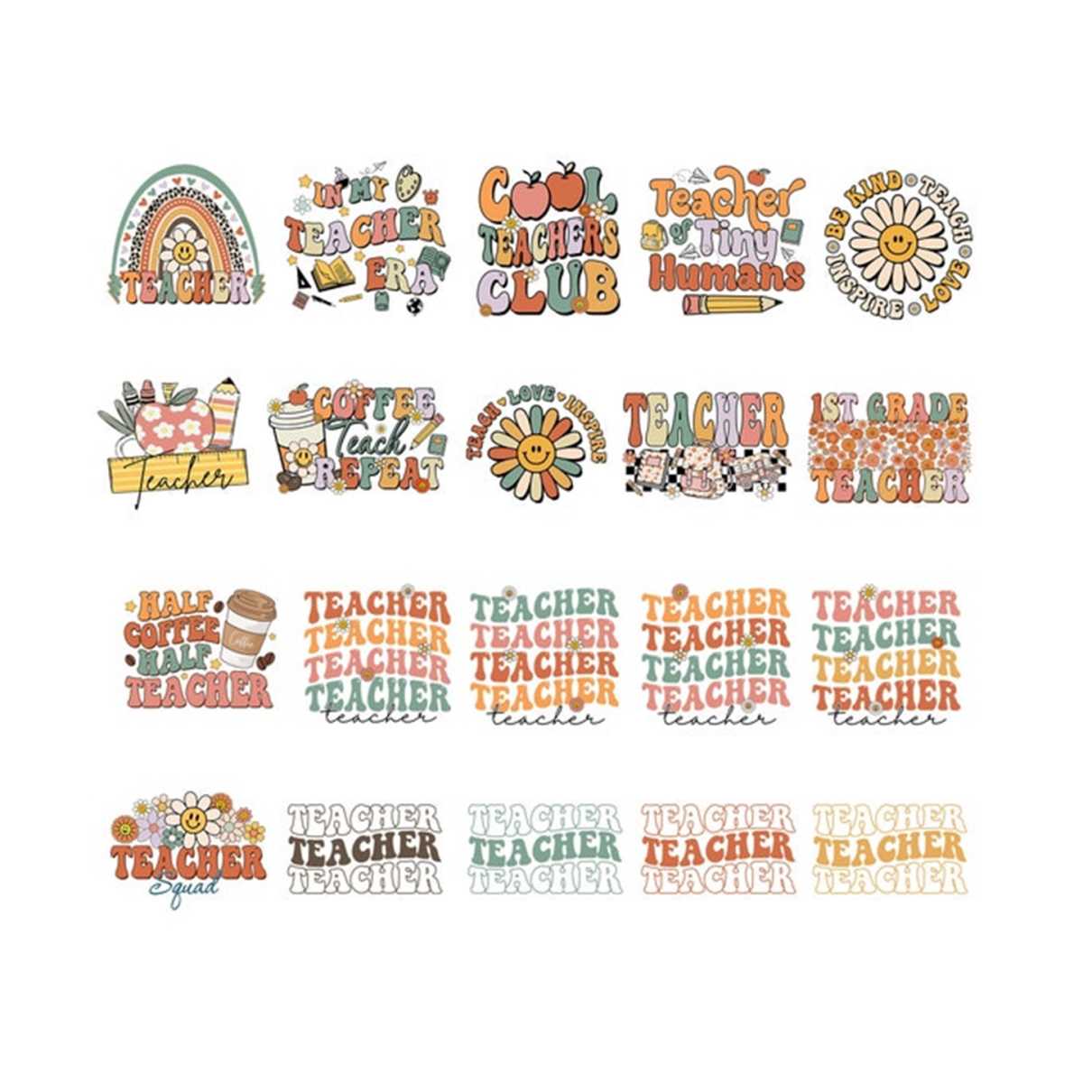 Teacher Bundle Png, Teacher Sublimation Designs, Groovy Retr | Inspire ...