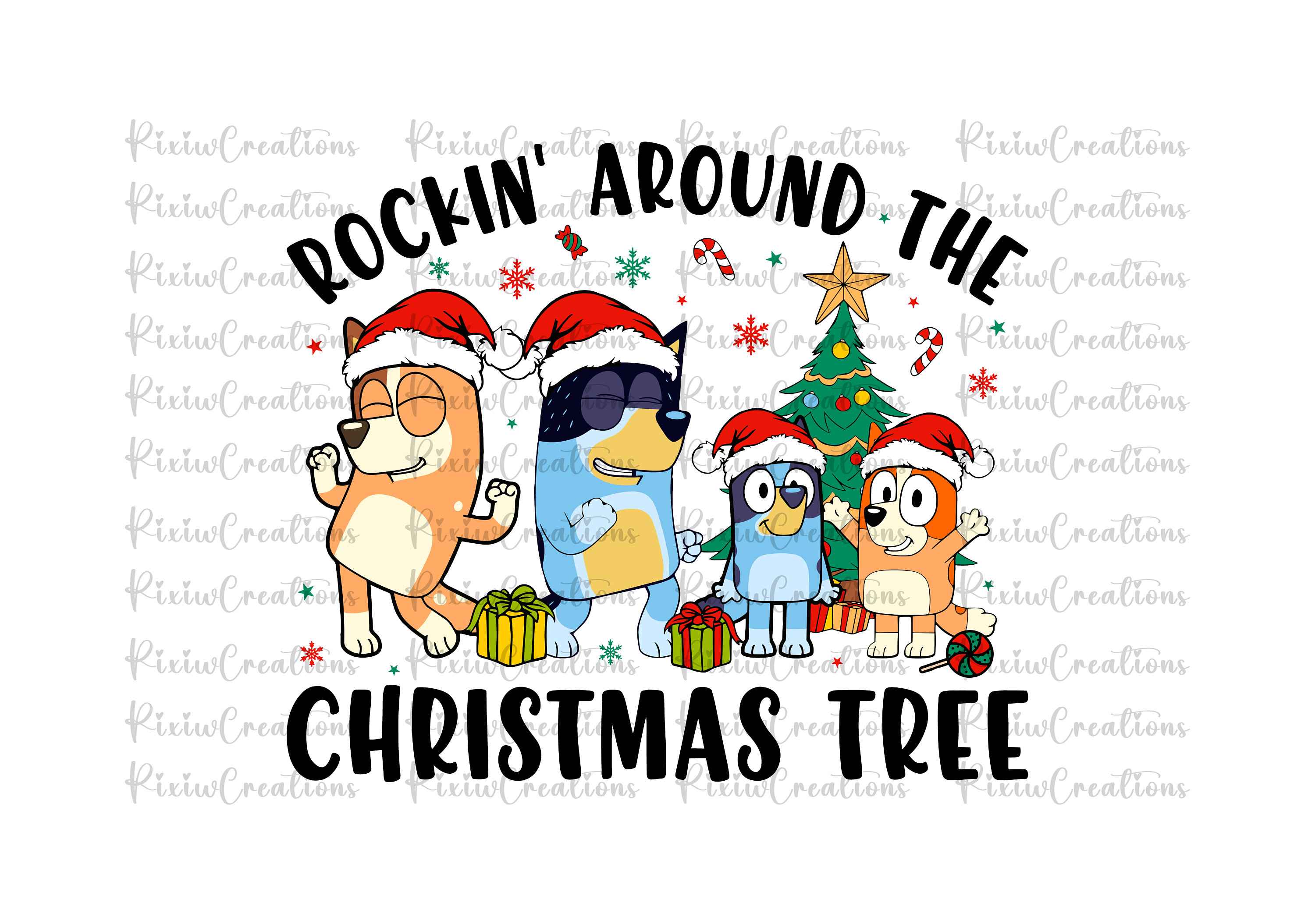 Bluey Rockin Around The Christmas Tree Svg Png, Family Chris - Inspire ...