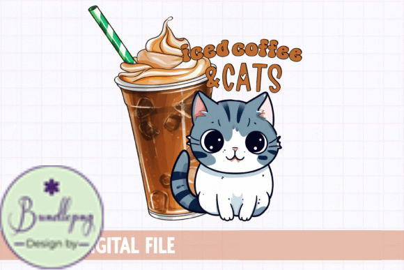 Iced Coffee and Cats Png Design 14 - Inspire Uplift