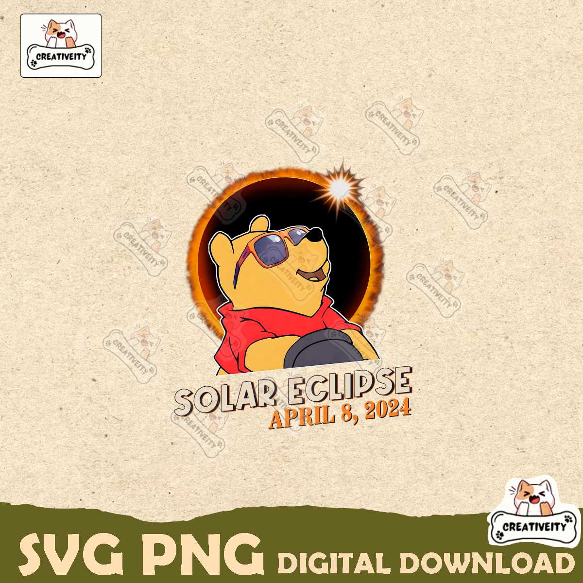 Winnie Pooh Total Solar Eclipse 2024 PNG - Inspire Uplift