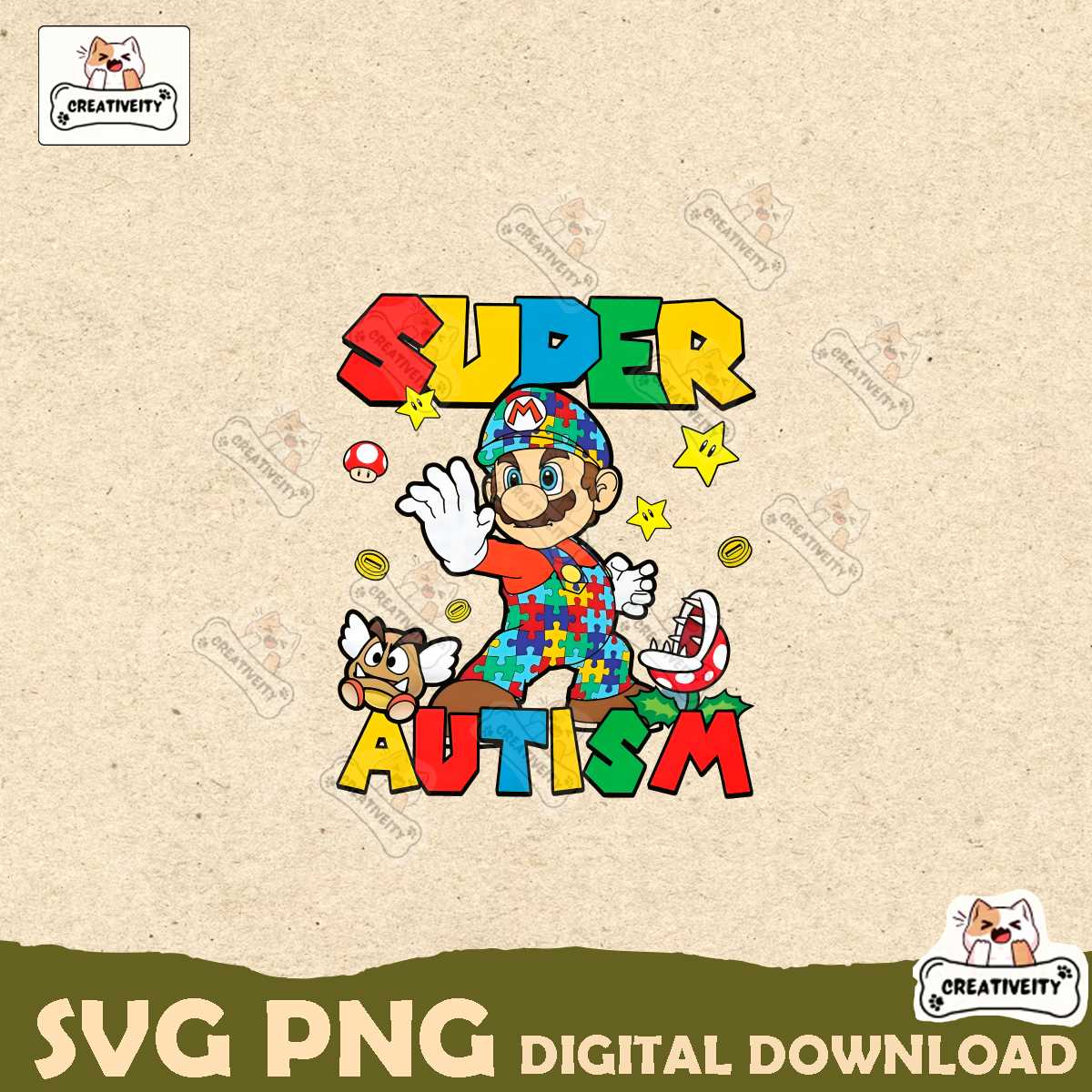 Retro Super Mario Super Autism PNG | Inspire Uplift