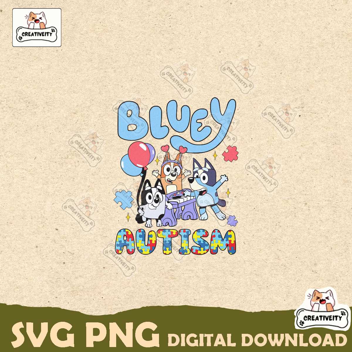 Bluey Autism I Wear Blue For Autism Awareness PNG - Inspire Uplift