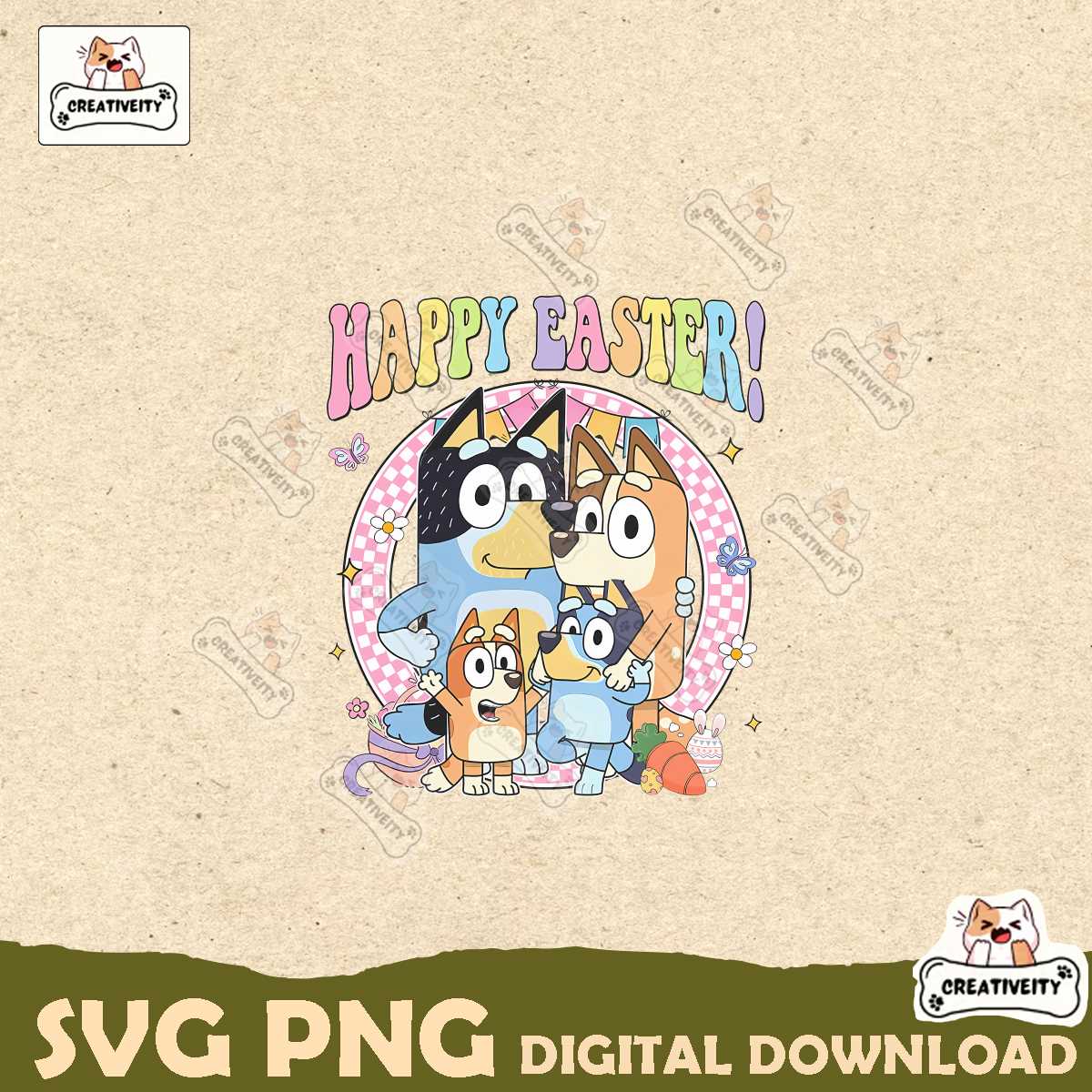 Funny Happy Easter Bluey Family Easter Eggs PNG | Inspire Uplift