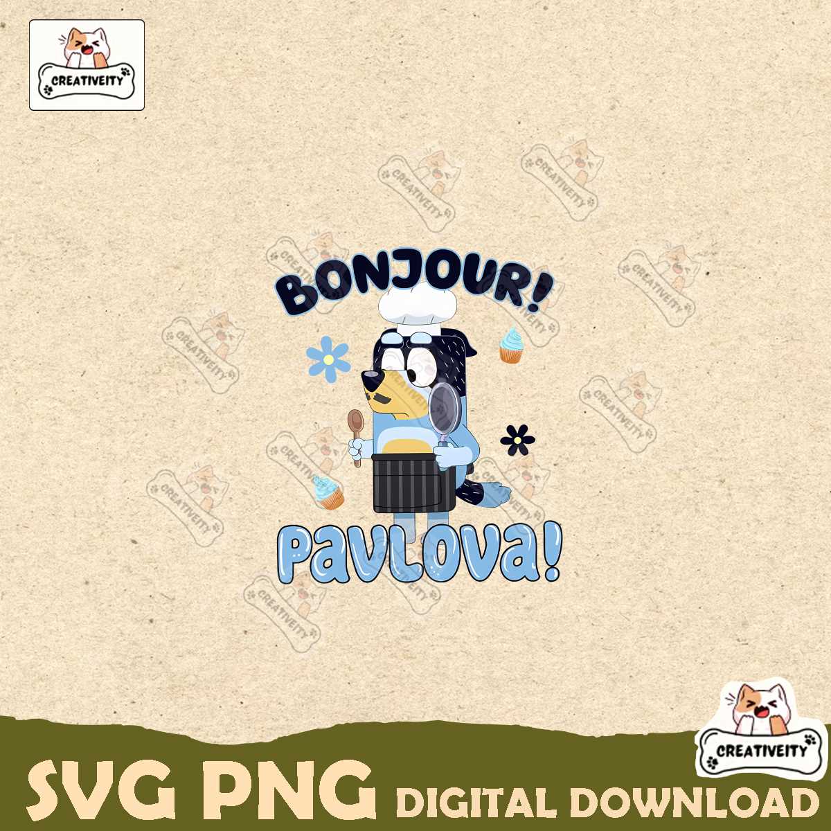 Bluey Bandit Dad Bonjour Pavlova PNG | Inspire Uplift